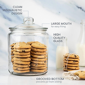 1 Gallon Glass Cookie Jar - Large Food Storage Container with Airtight Lid - Keep Fresh Flour, Chewy Pet Treats, Candy, Dried Foods, Detergent Pods for Your Kitchen or Laundry Room- Pack of 2