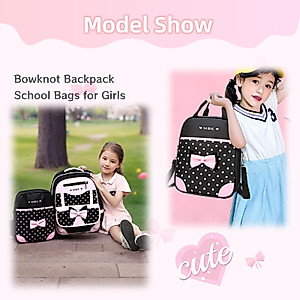 LANSHIYA 2Pcs Princess Bow Girls Backpack 2-Piece Elementary School Bag Kids School Travel Bag Set