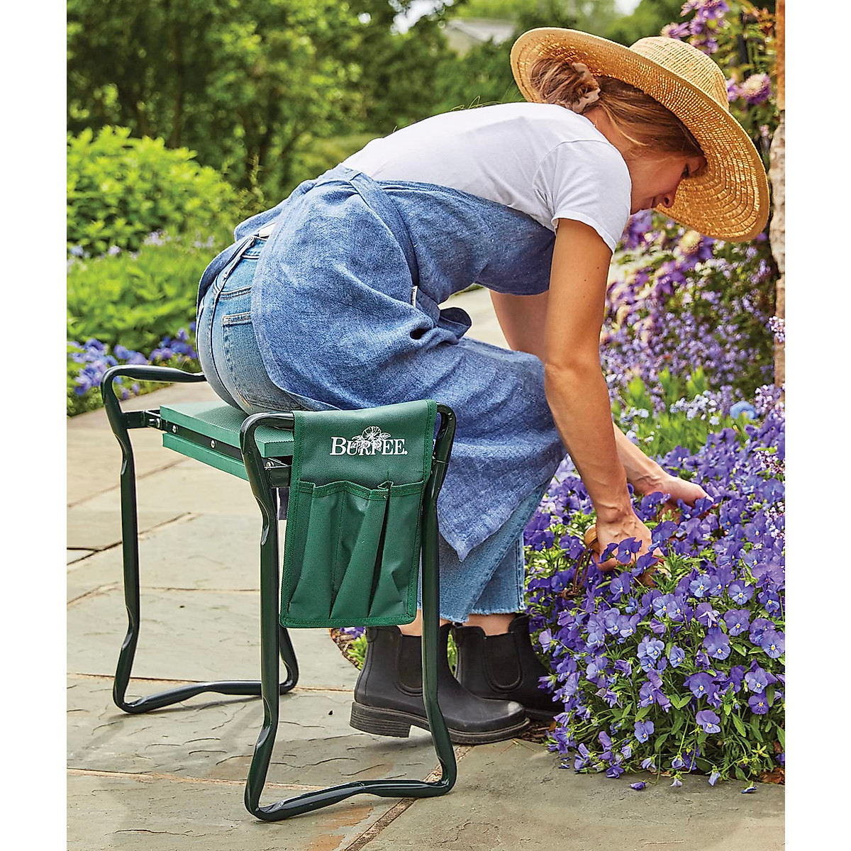 Burpee 92314 Garden Kneeler with Cushion Seat Easy to Store-Portable Outdoor Bench Foldable and Light Weight, Green