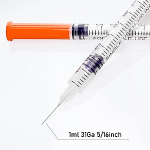 U-100 1cc 31 Gauge 5/16 Inch Syringe, Individually Packed 20 PACK