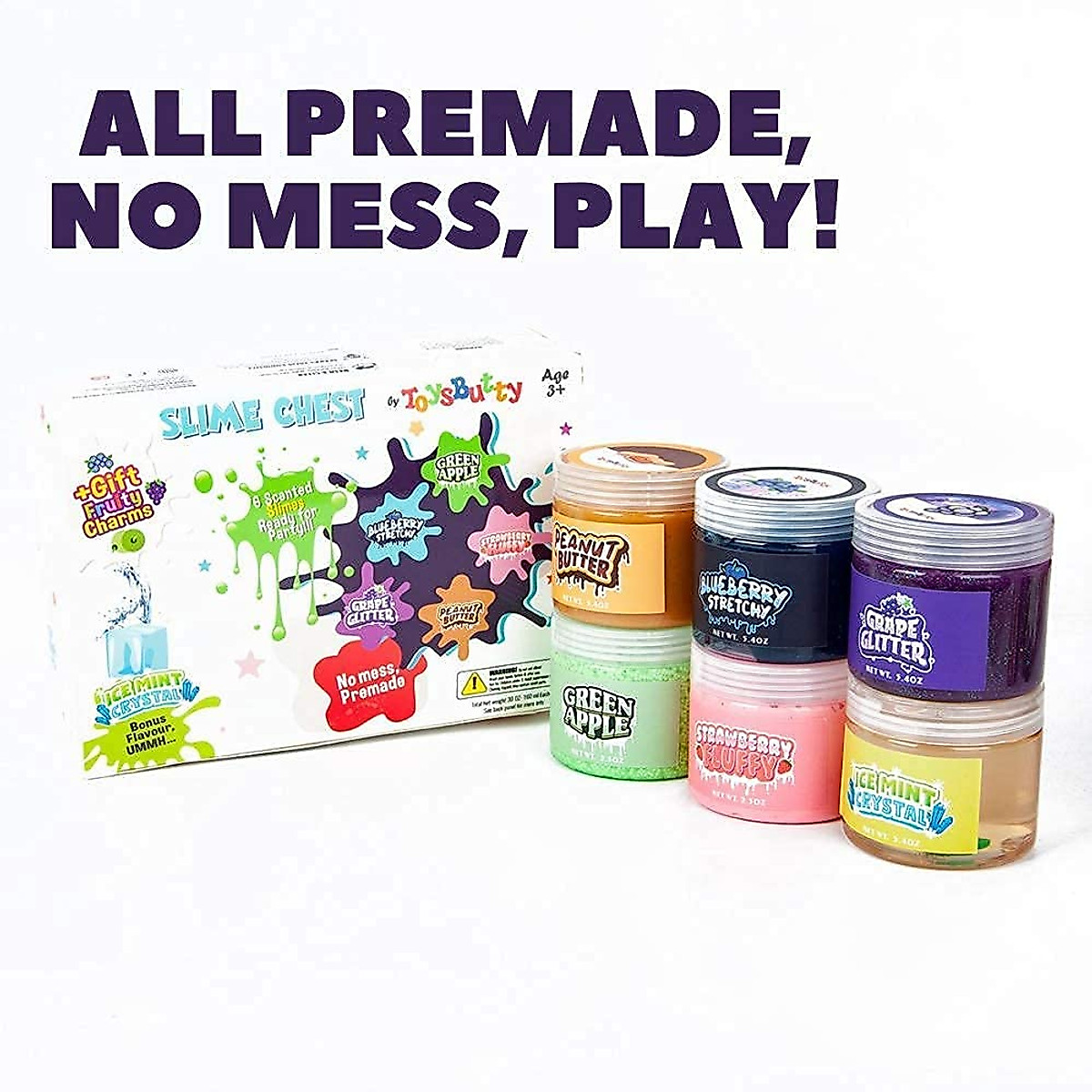 FINOCLAY Slime Kit for Girls Boys, 6 Different Scented Non Sticky Premade Slimes in 28 oz Container with Fruit Charms, Butter Glitter Clear Crystal Putty Gift for Kids Party Favors