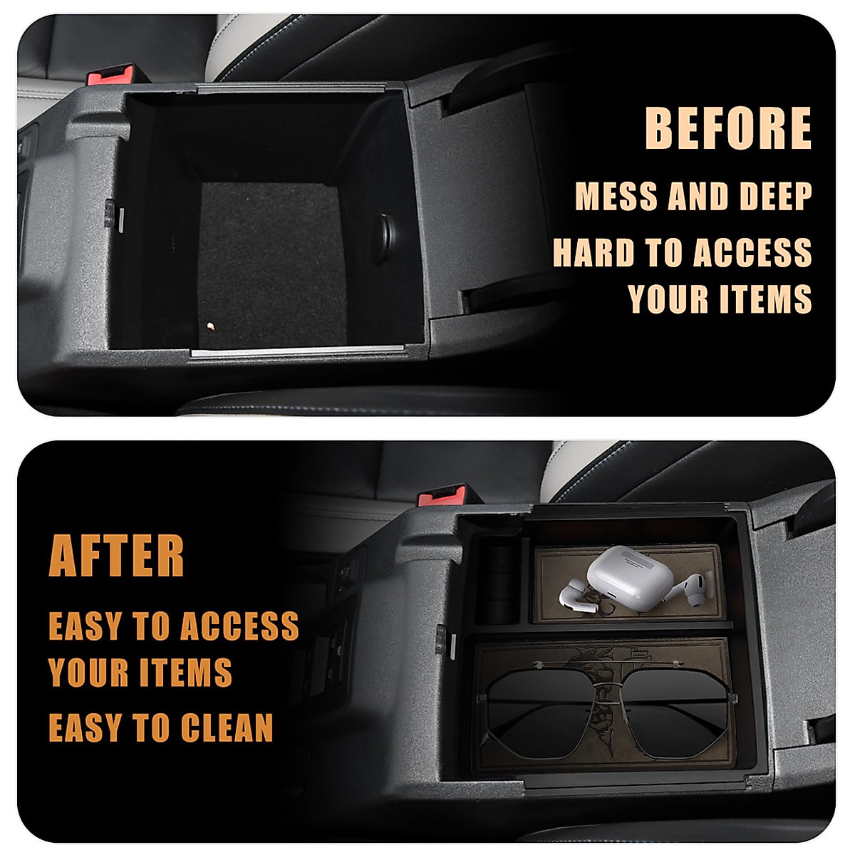 TripleAliners Center Console Organizer Compatible with 2021-2024 Ford Bronco(No for Sport) Accessories 6th Gen Bronco 2/4-Door Center Console Storage Box ABS Material with Leather Trim(V2_Retro Grey)