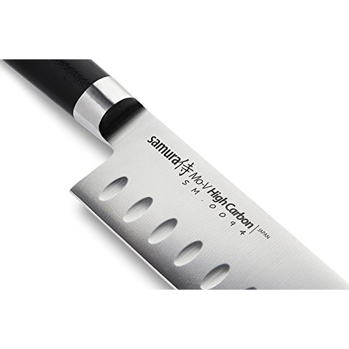 SAMURA MO-V Professional Japanese Kitchen Santoku Knife 7", Hardened to 58-61° HRC, Molybdenum-Vanadium Steel AUS-8 Blade, Ergonomic and Moisture Resistant G-10 Fibreglass Handle