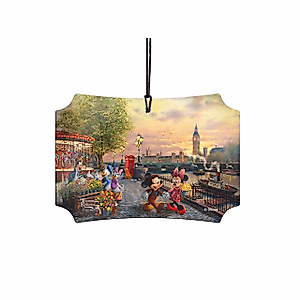 Disney – Mickey and Minnie Mouse in London - Thomas Kinkade Studios - This 4” x 2.5” Hanging Metal Print Accessory – Limited Edition Officially Licensed Collectible | Complimentary Velveteen Gift Bag