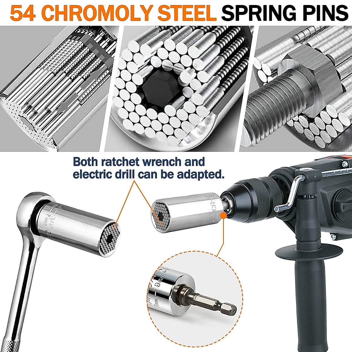 Mokoze Universal Socket Tool, Ratchet Wrench with 1/4"-3/4" (7mm-19mm) 105 Degree Right Angle Drill Attachment 4Pc Set for Daily Maintenance, Home Renovations Remodels