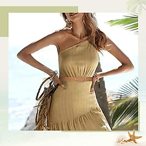 WOWOGO Straw Woven Rattan Wide Stretch Straw Belt Boho Braided Belts for Women