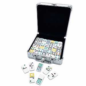 Front Porch Classics | Mexican Train Domino Set On-The-Go Aluminum Carrying Case, 2 to 8 Players Ages 8 to 99