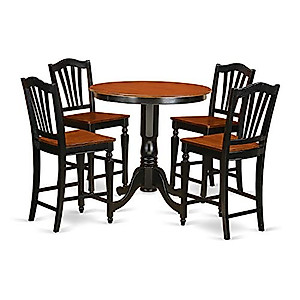 East West Furniture JACH5-BLK-W 5 Piece Counter Height Dining Table Set Includes a Round Kitchen Table with Pedestal and 4 Dining Room Chairs, 36x36 Inch, Black & Cherry