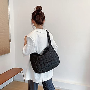 CASTNICH Puffer Tote Bag for Women Large Quilted Crossbody Tote Bag Winter Handbag Down Cotton Padded Shoulder Bag for Women