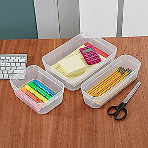 Sterilite Medium Storage Tray Containers with Sturdy Banded Rim and Textured Bottom for Desktop and Drawer Household Organization, Clear, 24 Pack