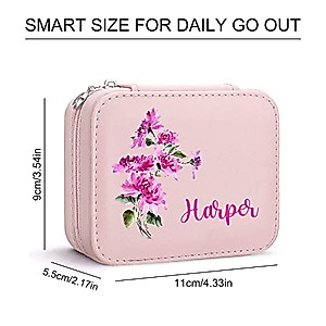 SWIMFUN Bridesmaid Proposal Gifts Custom Leather Jewelry Box, Colorful Birth Flower Travel Jewelry Case Ring Box, Wedding Bachelorette Mom Gifts for Women Girls