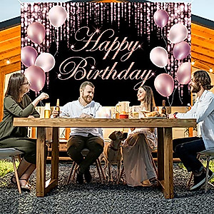 Rose Gold Happy Birthday Banner Backdrop Large Happy Birthday Yard Sign backgroud It's My Birthday Backdrop Baby Shower Party Indoor Outdoor Car Decoration Supplies for Women Girl