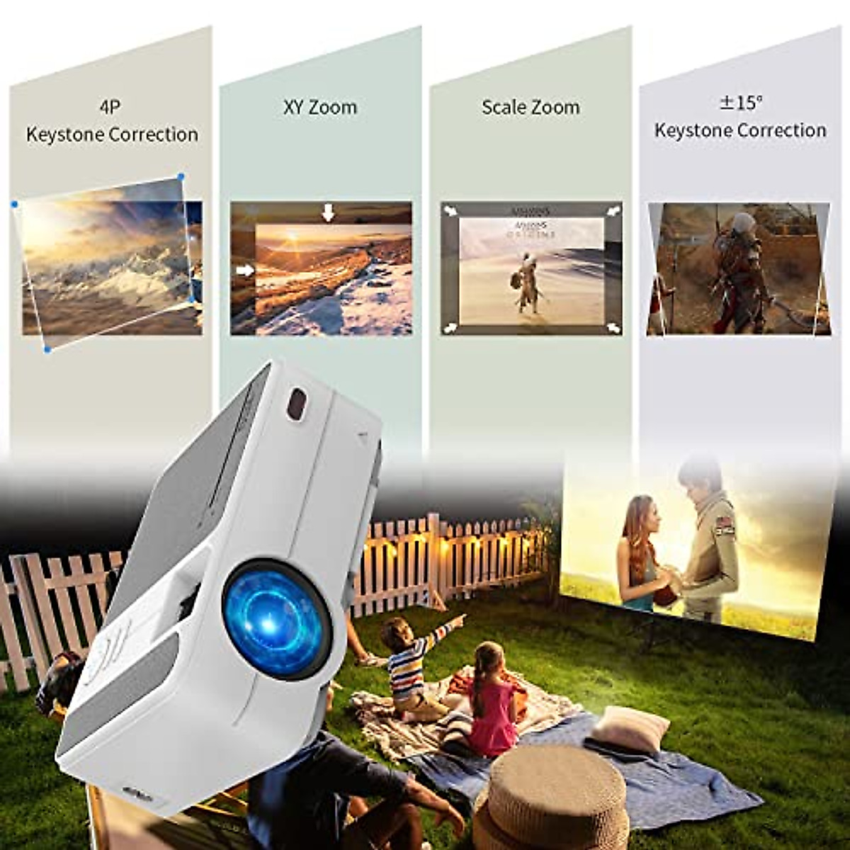 Mini Portable Projector WiFi Bluetooth 5500Lumen HD Smart TV Projector 200" Display,HDMI Audio USB Android Os Wxga Projectors Artwork Backyard Garden Movie Theater