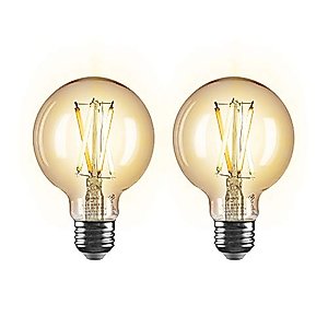 Geeni LUX Amber G25 Edison WiFi LED Smart Bulb, 2700K - 6500K 8W, E26 Base, Dimmable, Tunable White Light, Compatible with Amazon Alexa & Google Home - No Hub Required (Pack of 2)