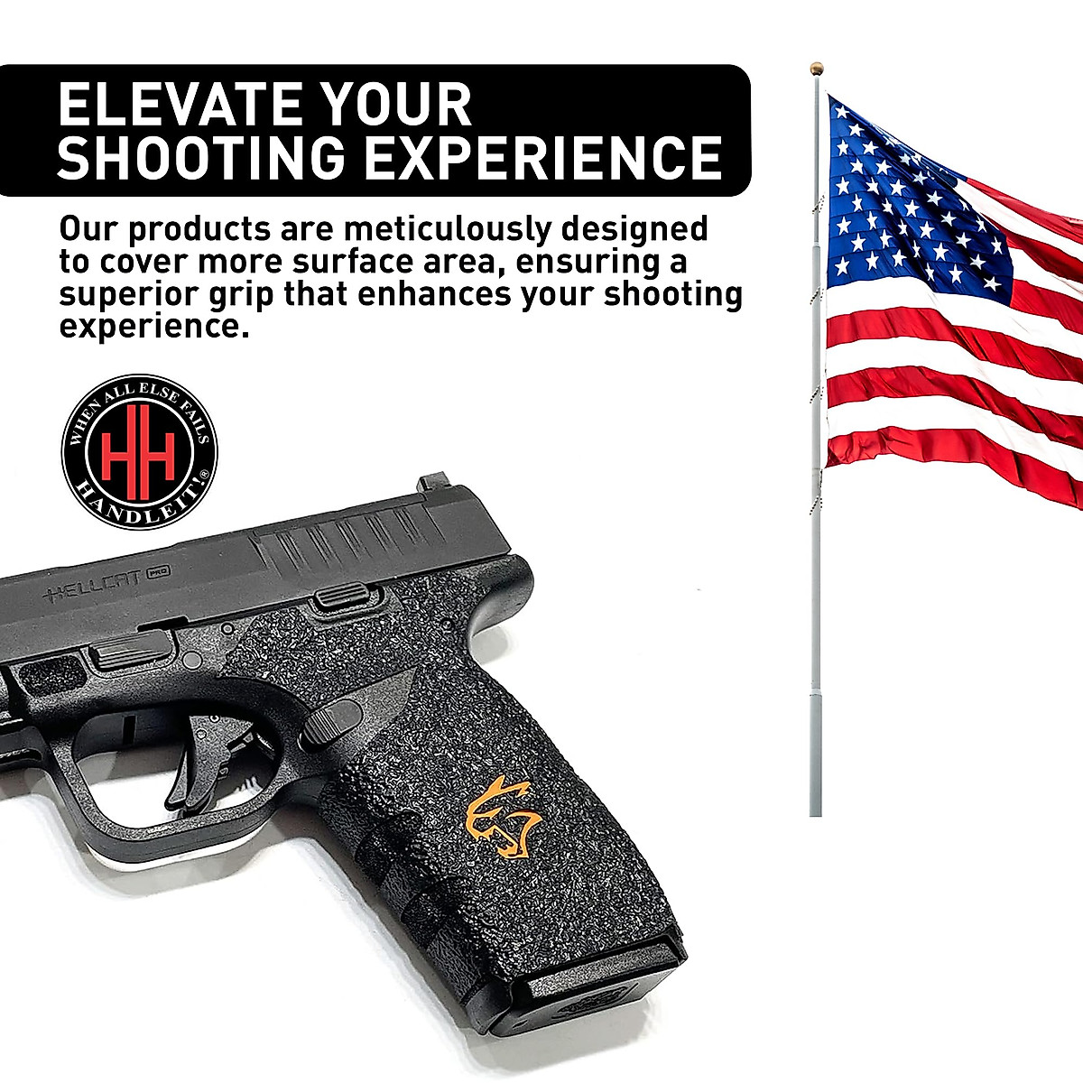 Handleitgrips Gun Grip Tape Compatible with Springfield Hellcat Pro - Black Textured Rubber Pistol Grip Tape with Orange Insert, Easy Installation, Gun Parts & Accessories, Veteran Owned, Made in USA