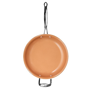 Red Copper 12 inch Pan by BulbHead Ceramic Copper Infused Non-Stick Fry Pan Skillet Scratch Resistant Without PFOA and PTFE Heat Resistant From Stove To Oven Up To 500 Degrees