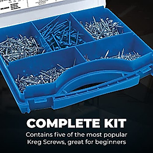 Kreg SK03 Pocket-Hole Screw Kit in 5 Sizes - Pocket Screw Kit for Kreg Joinery - Sturdy Wood Screws - Pocket-Hole Screws Perfect for Beginners - Set Screws Assortment Kit