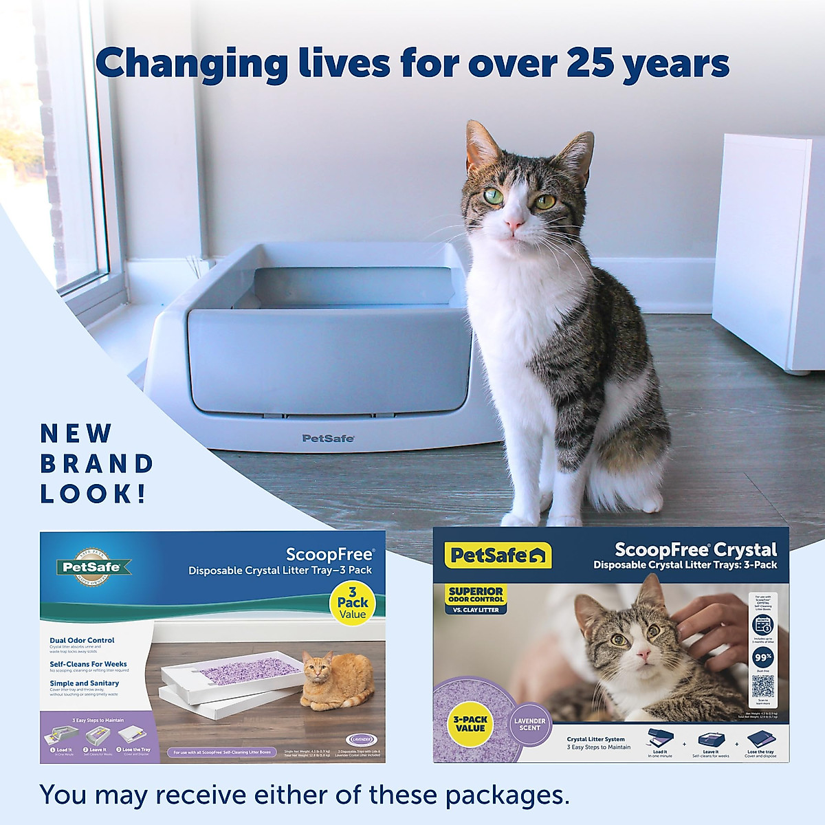 PetSafe ScoopFree Crystal Cat Litter Tray Refills – Lavender Scent, 3-Pack – Disposable Tray – Includes Leak Protection & Low Tracking Litter – Absorbs Odors on Contact