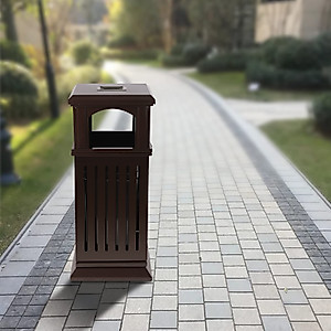 DYRABREST 10 Gallon Outdoor Trash Can Brown Commercial Garbage with Locking Lid & Ashtray, Waterproof Garbage Can Heavy Duty Industrial Garage Waste Container for Patio, Backyard, Deck