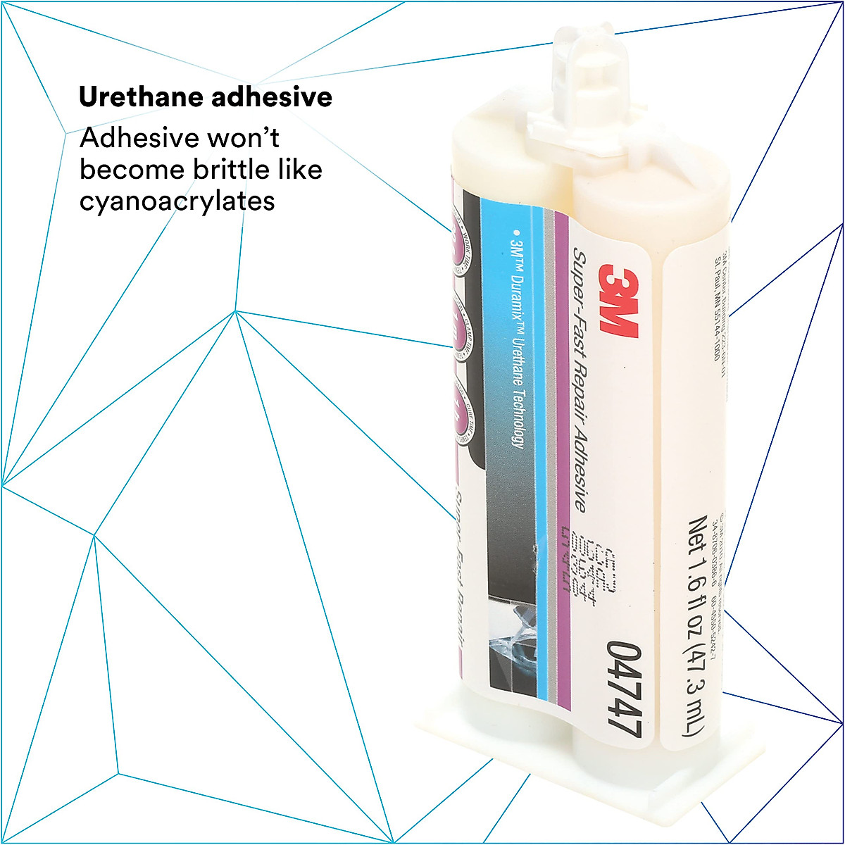3M Super-Fast Repair Adhesive, 04747, Tranlucent Color,Two-Component, Semi-Rigid, Urethane Adhesive, 47.3 mL/1.6 fl oz Cartridge