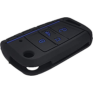 EXUNTECH 2Pcs Silicone Remote Key Fob Cover Compatible for 2020 2019 2018 2017 VW Volkswagen Golf Alltrack Sportwagen GTI Tiguan Atlas Polo Skoda Octavia, Red Blue Buttons
