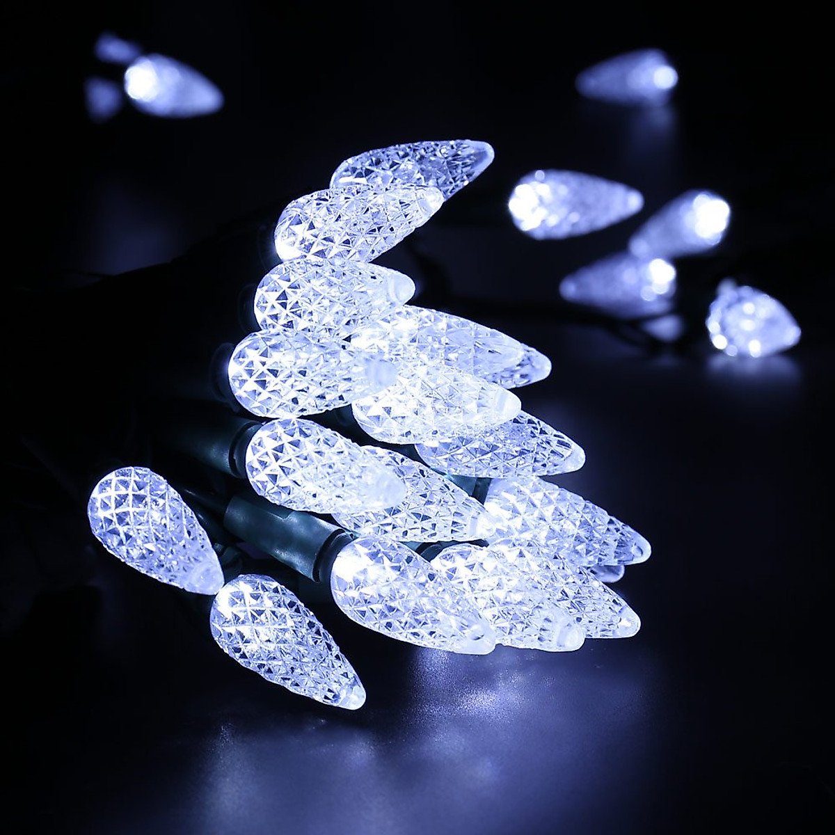 Brizled Upgrade Faceted C5 LED String Lights, 100 LED 33ft Mini String Lights, 120V UL Certified Clear Christmas Light Set for Indoor & Outdoor Decoration, Patio, Garden, Party and Holiday, Cool White