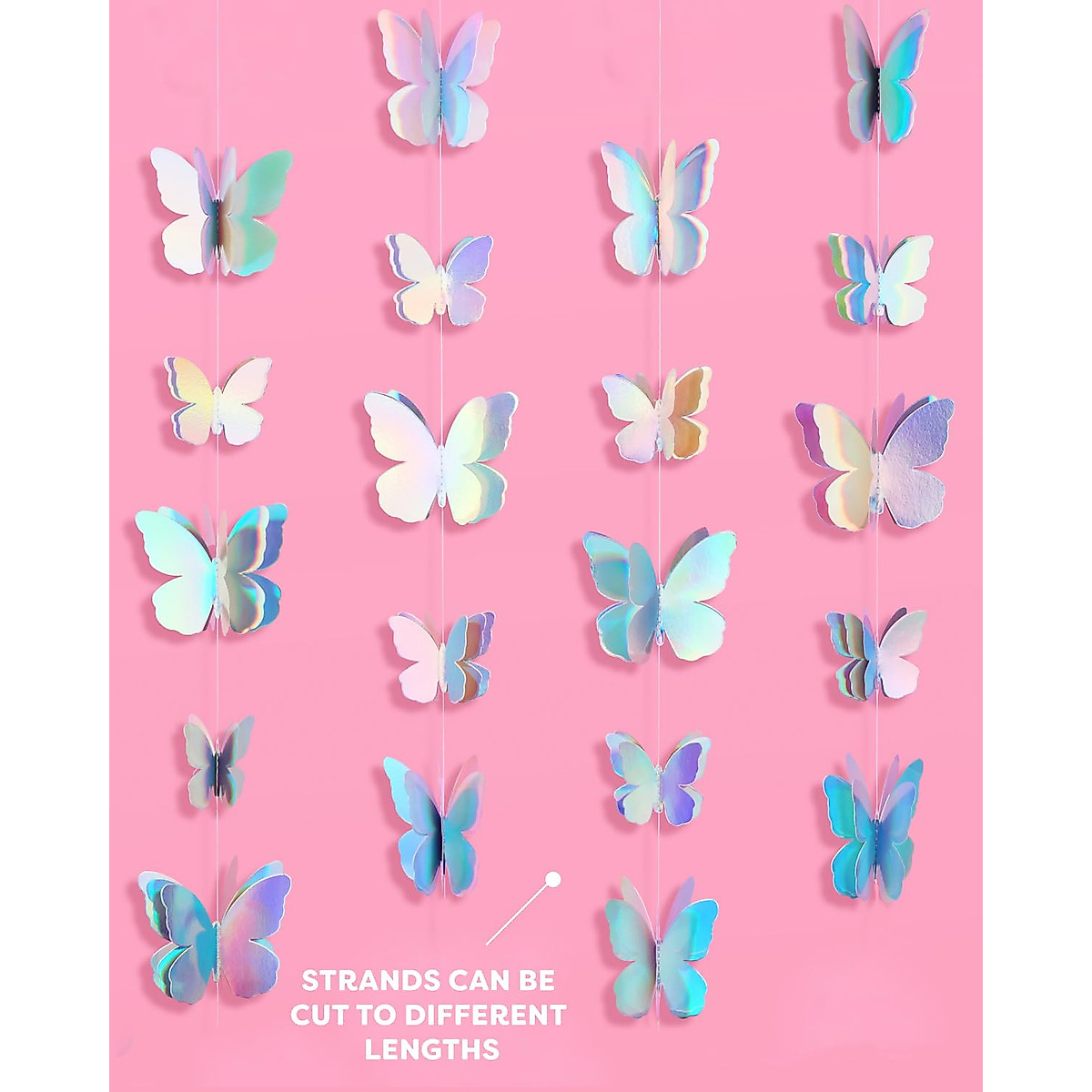 xo, Fetti 3D Iridescent Butterfly Hanging Garland - 4 pcs, 12' | Bachelorette Party Decorations, Birthday Supplies, Baby Shower Photo Booth, HBD, Garden Party Favors, Y2k