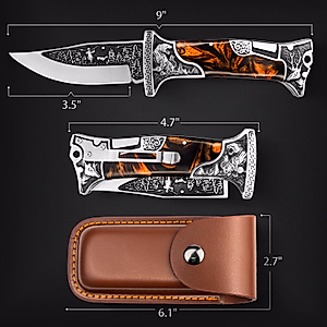 NedFoss TIGER ROAR Pocket Knife for Men, 3.5 inch Engraved Unique Folding Knife, Pocket Knives with Holster, Cool Knives, Personalized Gifts for Men