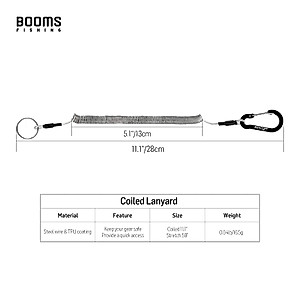 Booms Fishing T04 Fishing Lanyards 6pcs Pack Fishing Tool/Pole Safety Coil Lanyard Retractable Wire Inside TUP Cover