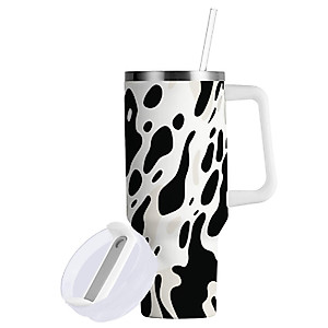 ARGTILDN 40 oz Tumbler Cow Print Spots Insulated Travel Mug with Handle and Straw Lid Stainless Steel Vacuum Coffee Cup Tea Beverage Container Water Bottles for Car Sports office