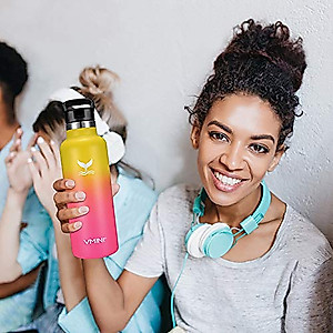 Vmini Water Bottle - Standard Mouth Stainless Steel & Vacuum Insulated Bottle, New Straw Lid with Wide Handle, Gradient Mint+Blue & 22 oz