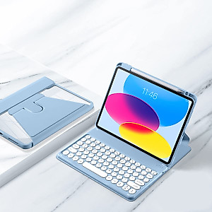 LeiJue 360 Rotatable Keyboard Case for iPad 10th Generation 2022,Magnetic Detachable Keyboard with Transparent Hybrid Stand Cover fit for iPad 10 Gen 10.9 inch (Blue)