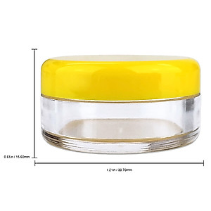 50 New Empty 5 Grams Acrylic Clear Round Jars - BPA Free Containers for Cosmetic, Lotion, Cream, Makeup, Bead, Eye shadow, Rhinestone, Samples, Pot, Small Accessories 5g/5ml (YELLOW LID)