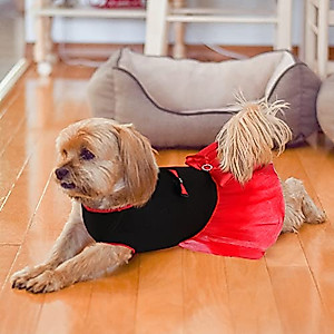 Phiyolin Dog Dress, Pet Princess Dress Red Organza Puppy Dress with Cute Bow, Pet Dress with Diamond Dog Skirt for Small to Medium Dogs(M,Red)