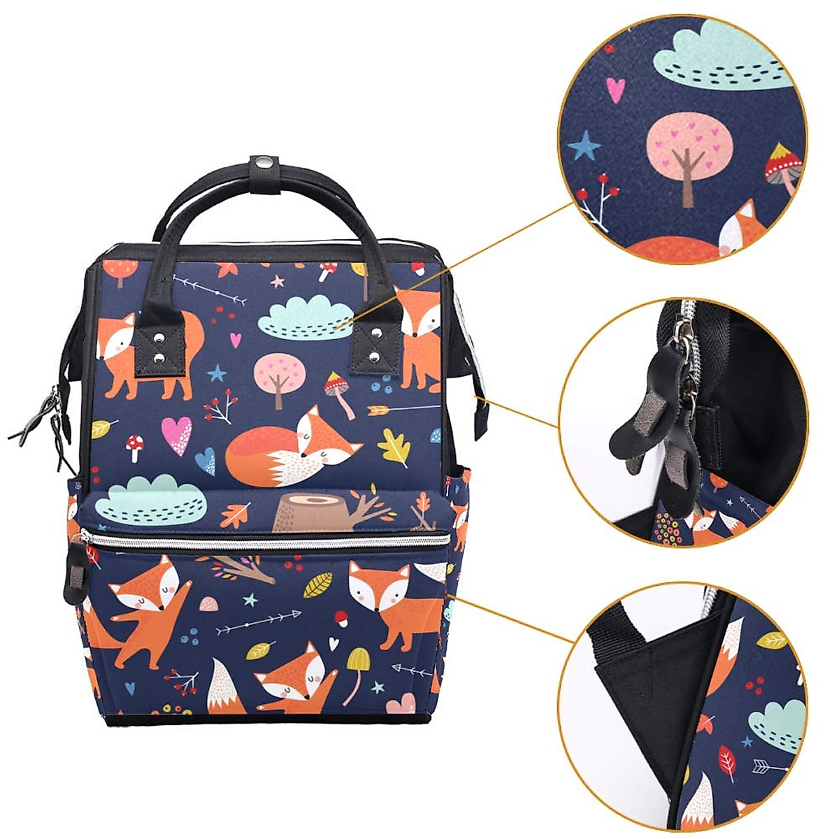 Shiiny Comic Cartoon Fox Diaper Bag Backpack for Baby Care, Multi Function Waterproof and Cooler Tote Travel Backpack (Nappy Bag, Tissue Pocket)