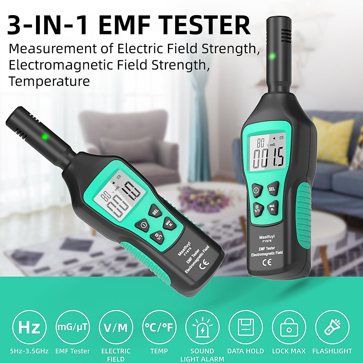 Mastfuyi EMF Meter, Electromagnetic Radiation Detector, Digital LCD EMF Detector, EMF Tester for Ghost Hunting, Home, Office, Outdoor, Indicator Lights, Audible Alert