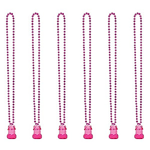 Beistle 6 Piece Novelty Beaded Necklaces with 1 Ounce Wille Shot Glasses Bachelorette Party Supplies, 33", Pink