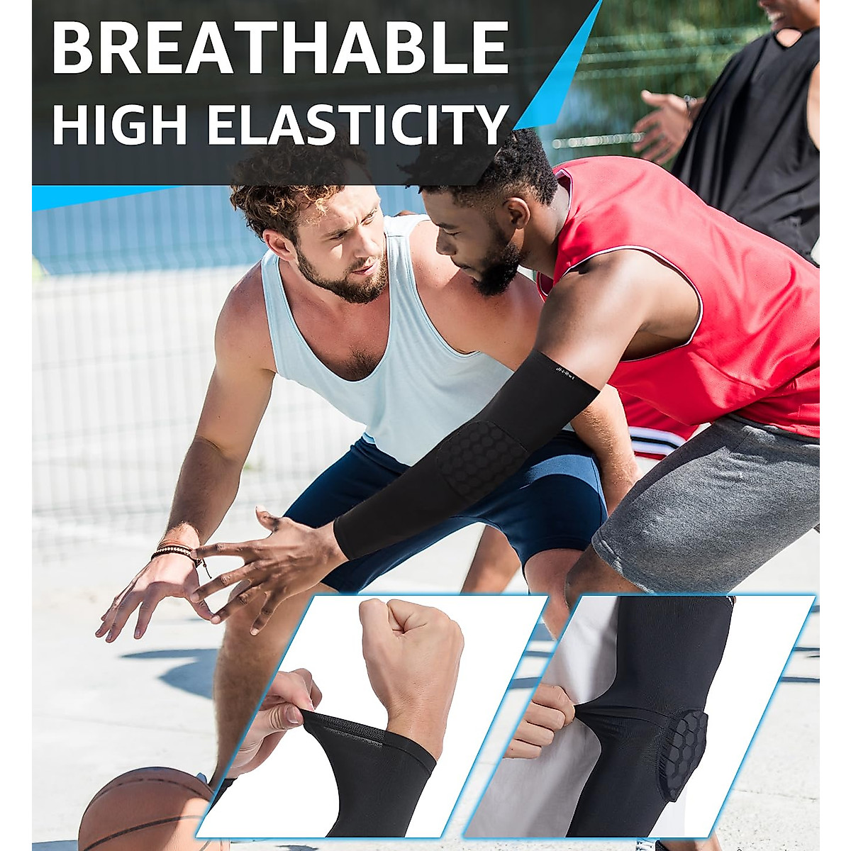 HiRui Elbow Pads Elbow Brace, Basketball Shooter Sleeves Arm Compression Sleeve Collision Avoidance Elbow Pad for Cycling Football Volleyball Baseball, Youth Adult Women Men ((Pair) Black, L)