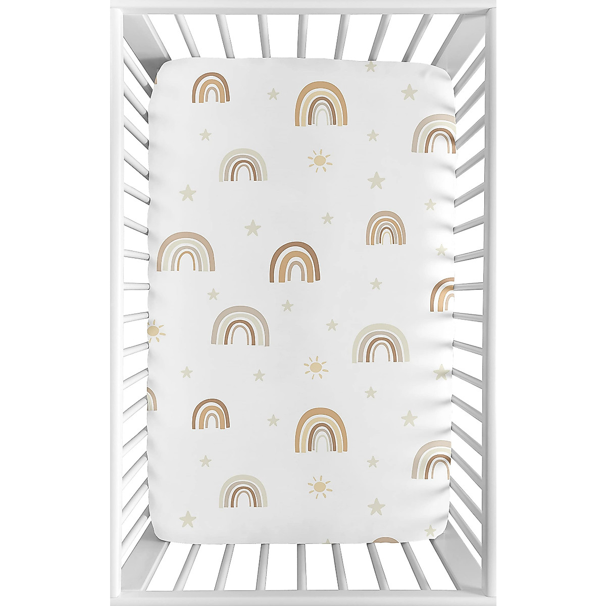 Sweet Jojo Designs Neutral Boho Rainbow Girl Boy Unisex Fitted Mini Crib Sheet Baby Nursery Portable Crib Pack and Play Mustard Yellow Pumpkin Orange Bohemian Sunshine Modern Vintage Beige Gold Tan