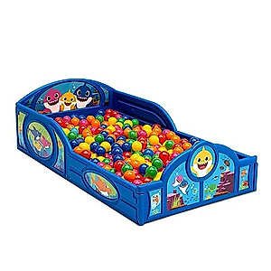 Baby Shark Plastic Sleep and Play Plastic Toddler Bed with Attached Guardrails by Delta Children, Blue