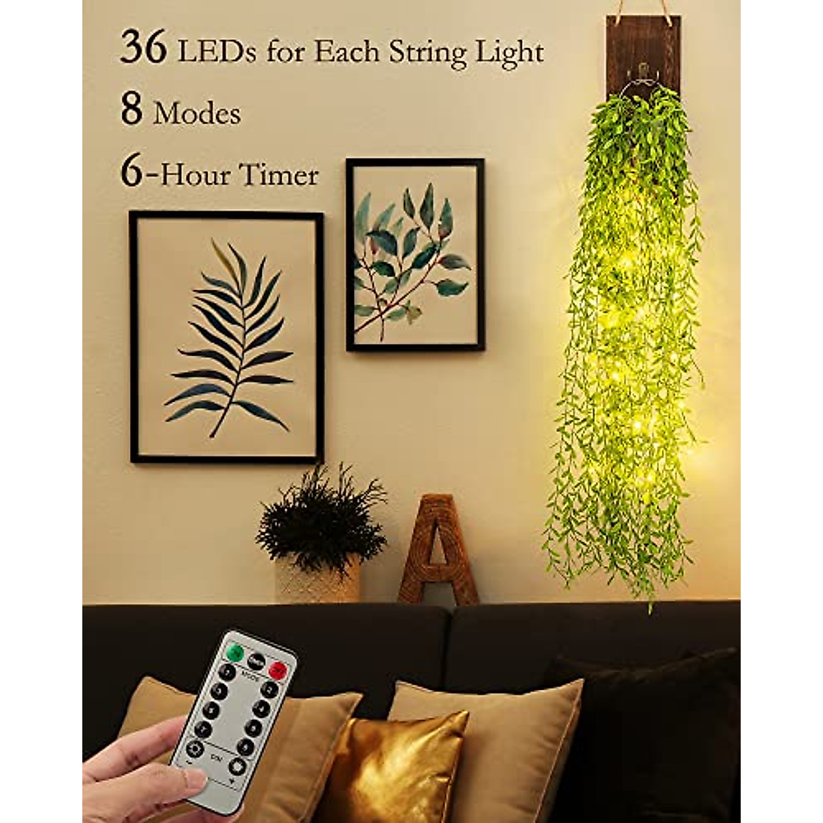 Mason Jar Sconces Wall Decor Set of 2 with LED Fairy Lights, Rustic Wall Sconces with 8 Modes Remote Control & 14 Artificial Willow Branches, Farmhouse Leaves Plants Decor for Living Room Bedroom DIY