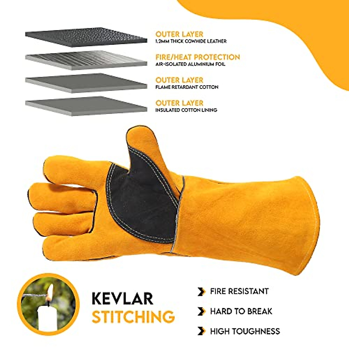 Guardian Leather Welding Heat Resistant Gloves – 16” All-In-One Stick/Mig/ Tig Welding Gloves Use as Mitts BBQ Gloves, Grill Gloves, Oven Gloves & More - Built to Last with Industrial Strength Sewing