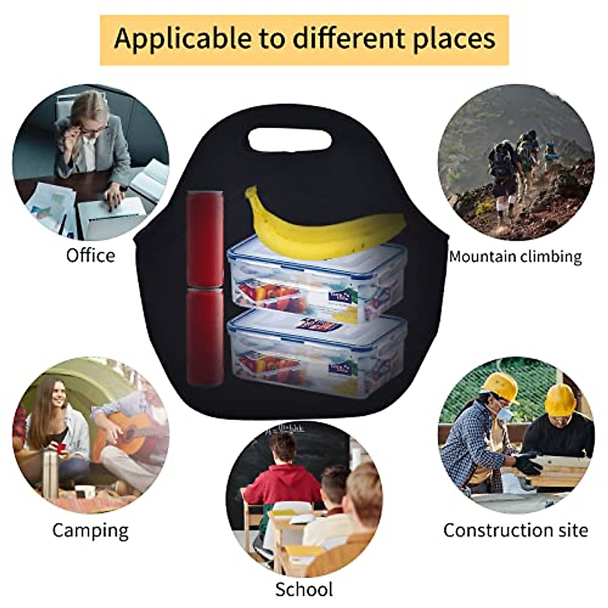 Eslazoer insulated neoprene cooler bags,reusable soft storage bag with zipper for outdoor activity,black lunch bag for adult
