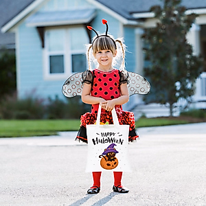 HEYTUYA 3 Pack Large Halloween Bags, Canvas Trick or Treat Bags, Gift Bags Halloween for Kids, Halloween Bags with Handles, Trick Bags Halloween Kids Party Favor Supplies, Canvas Halloween Tote Bags