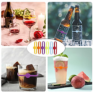 BLMHTWO 12 Pieces Drink Markers, Glass Bottle Strip Tag Marker Silicone Cup Bands with 6 Colors Cup Identifiers Elastic Durable Unbreakable Wine Glass Markers for Home Birthday Party Bar