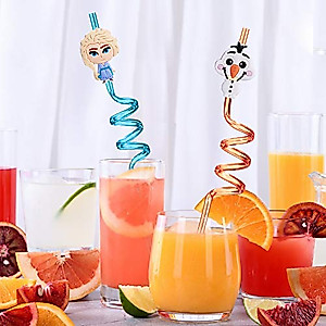 24 Frozens Elsa Straws with 2 Cleaning Brush 6 Designs Great for Birthday as Party Favors and Party Supplies