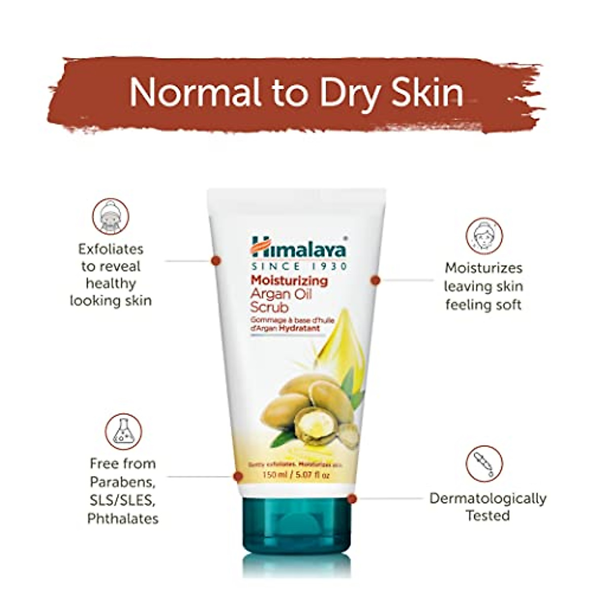 Himalaya Moisturizing Argan Oil Scrub to Soften Skin and Remove Dead Skin Cells, 5.07 Oz (150ml)