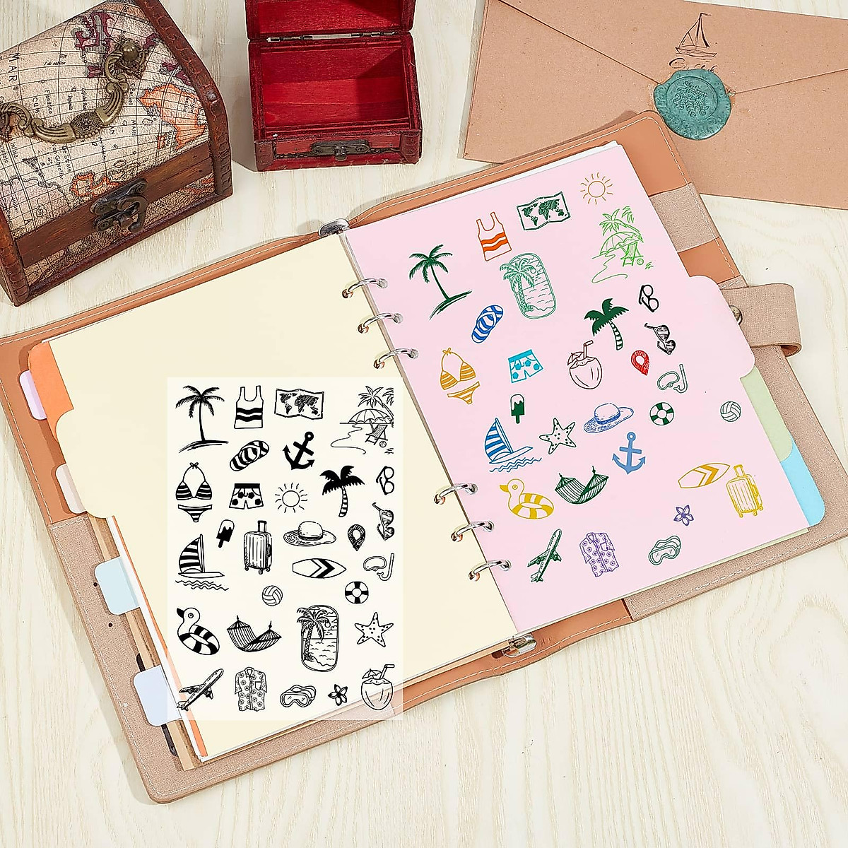 CRASPIRE Summer Beach Clear Rubber Stamps Travel Reusable Silicone Coconut Holiday Transparent Seals Stamp for Journaling Card Making Friends DIY Scrapbooking Photo Frame Album Decor 6.3 x 4.3inch