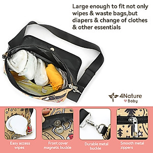 4 Nature Small Diaper Clutch Bag with Wipe Holder, Baby Diaper Bag Purse - Crossbody Diaper Bags For Women, Water Resistant Diaper Organizer Dispenser Pouches, Adjustable Cross Body Straps (Woodland)