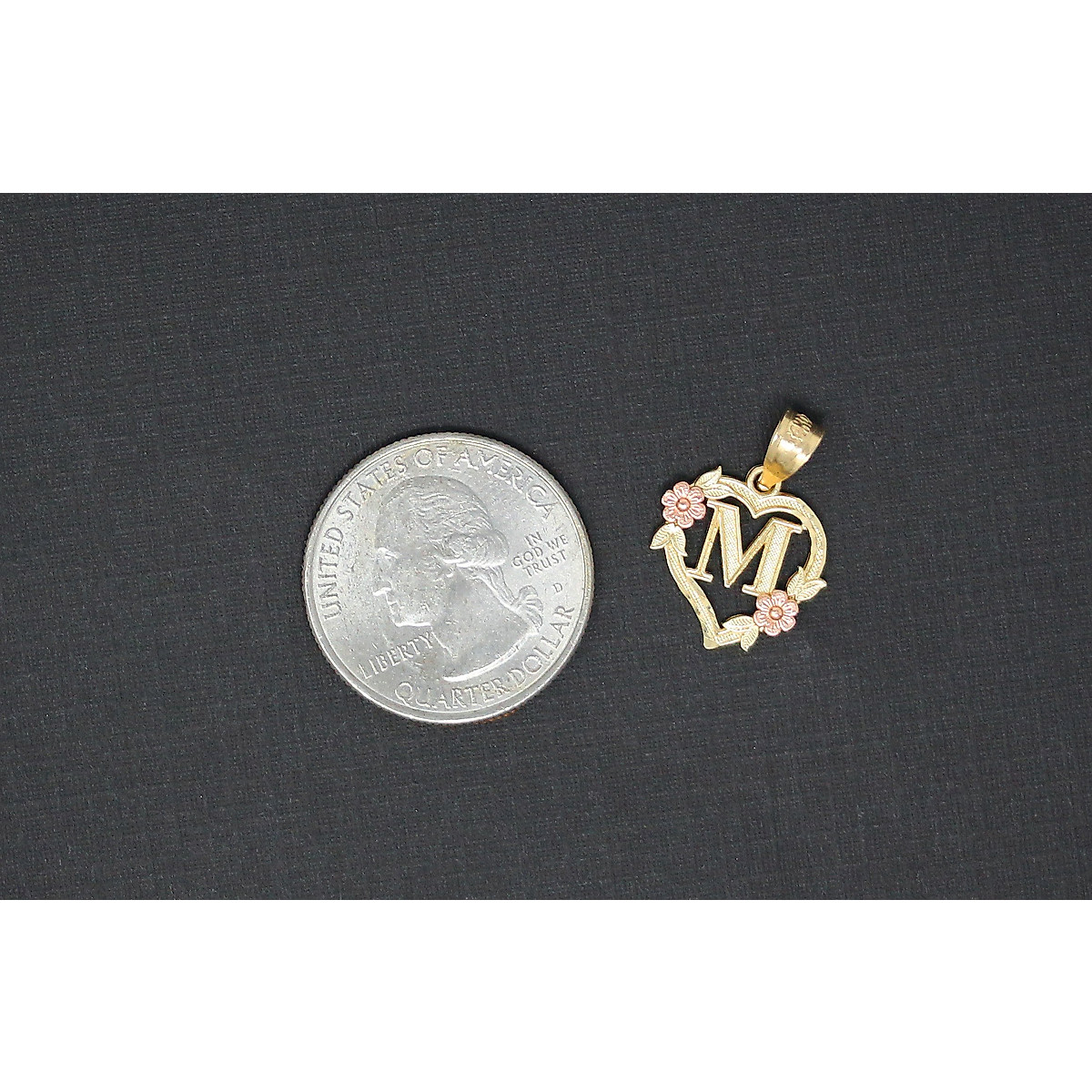 10k Two-Tone Initial Heart Pendant Necklace for Women in Yellow and Rose Gold - Letter R, 20"